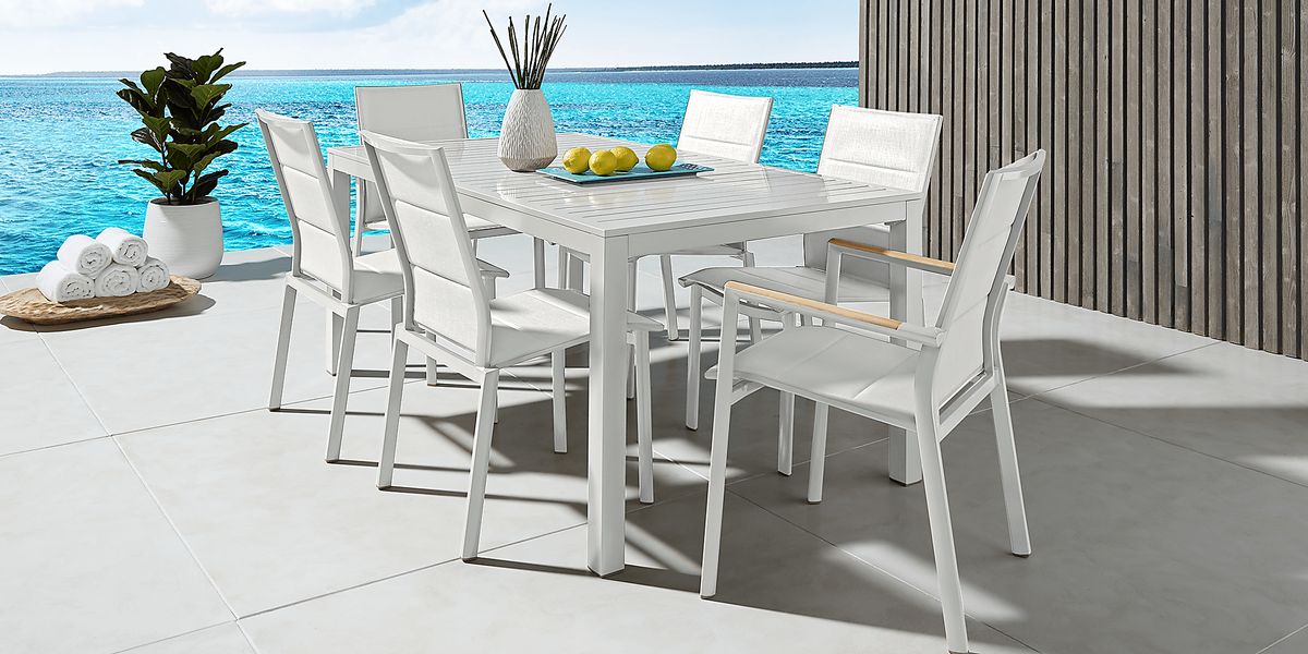 Solana 7 Pc White Colors,White Aluminum Outdoor Dining Set With ...
