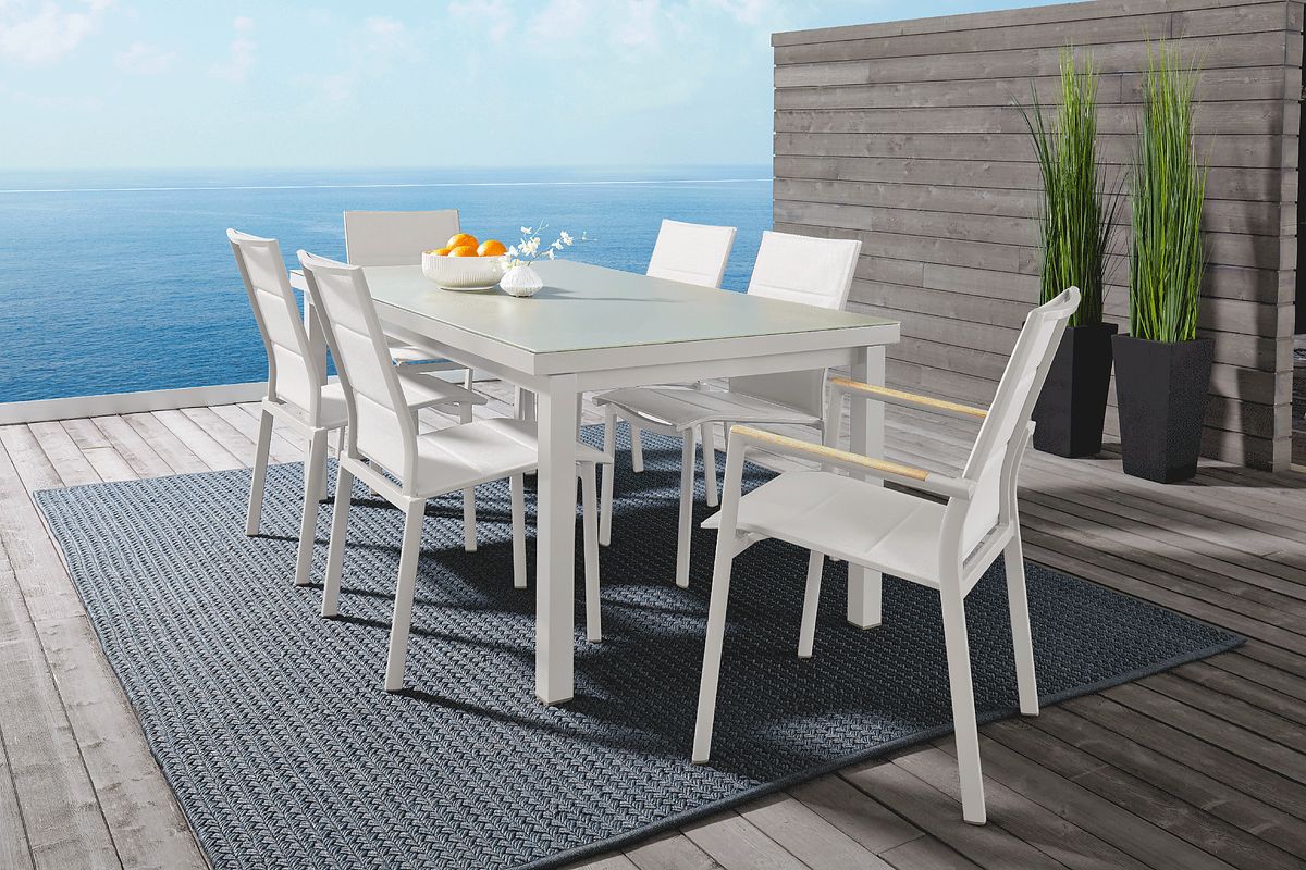 Solana 7 Pc White Colors,White Aluminum Outdoor Dining Set With ...