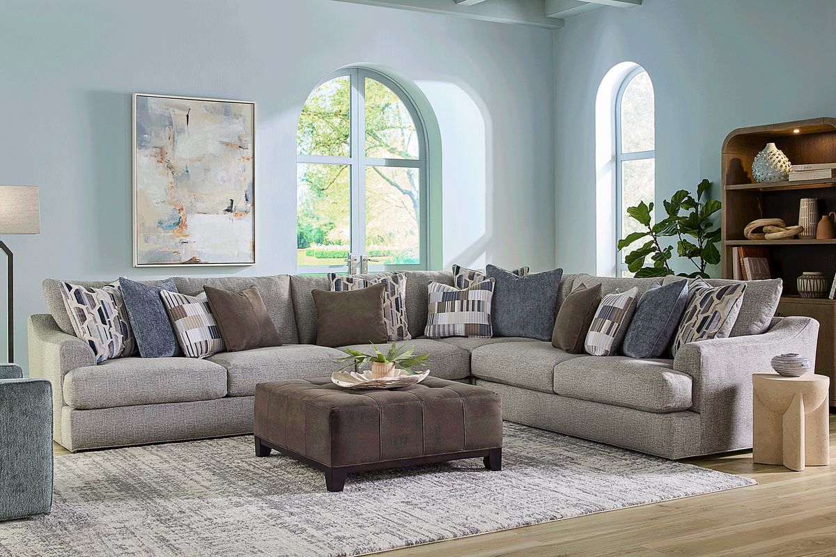Drew & Jonathan Sonoma Cobblestone Gray Knitted 4 Pc Sectional | Rooms ...