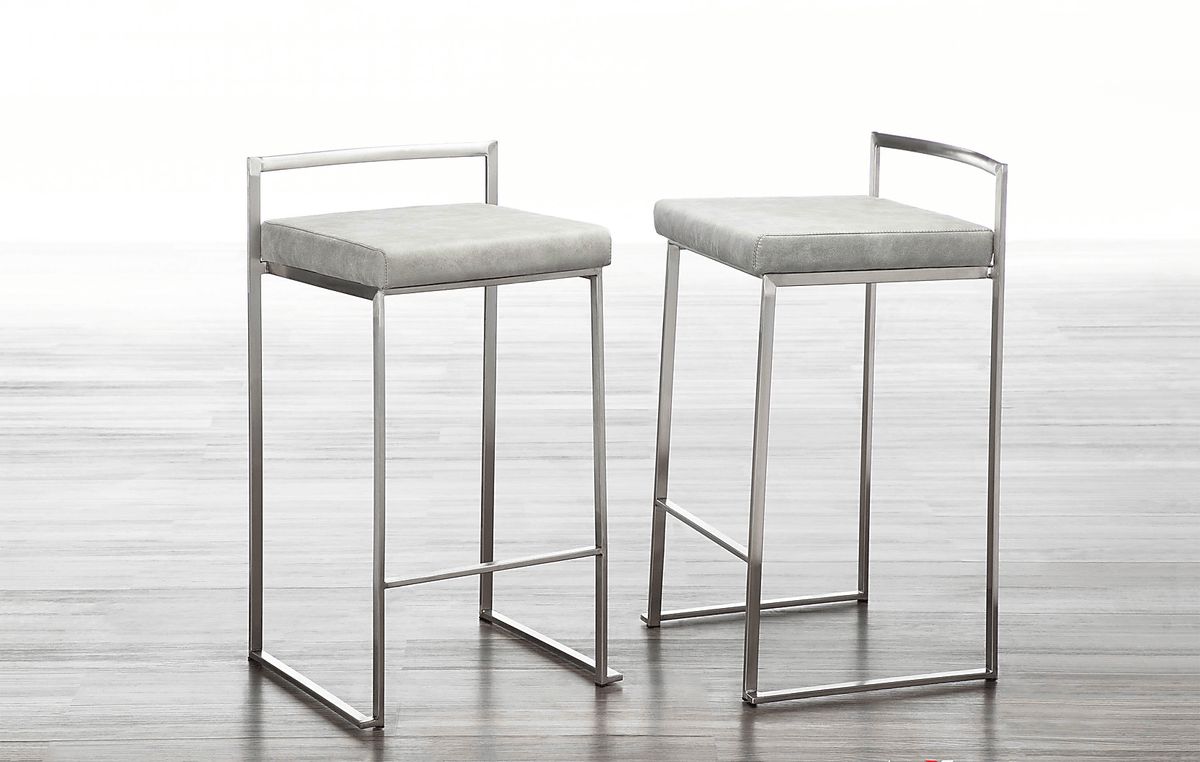 Sora III Chrome Metal Light Gray Polyester Fabric Counter Height Stool ...
