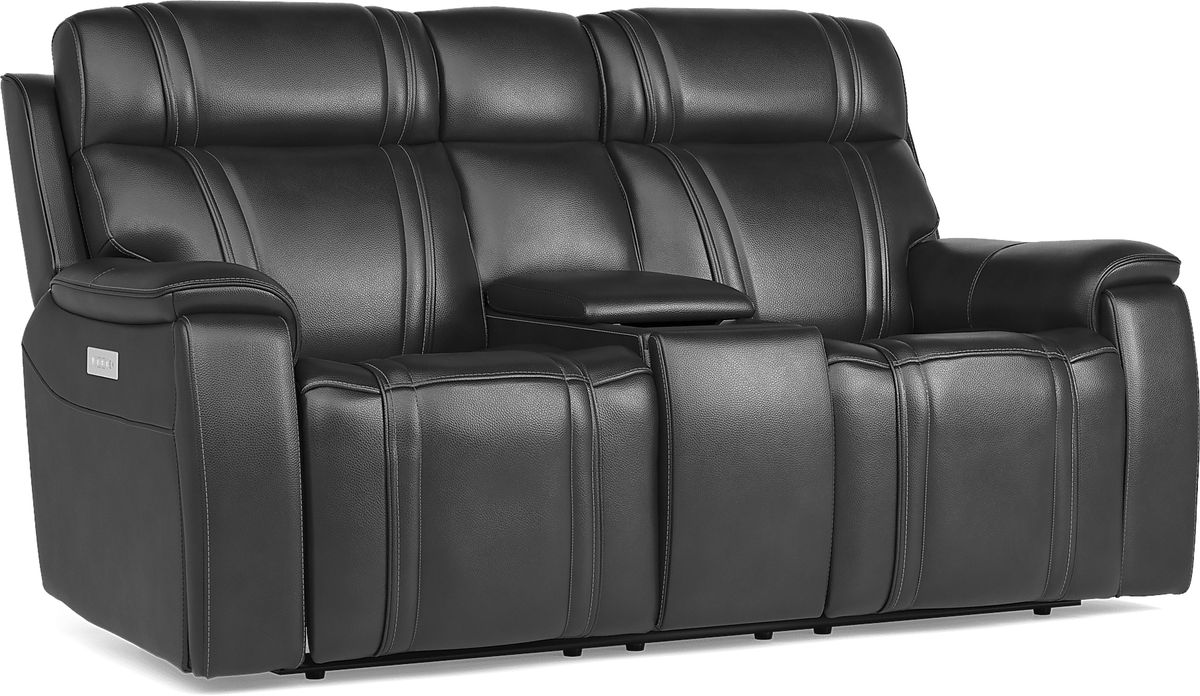 Shaq Sound Tech Black Leather Triple Power Reclining Loveseat | Rooms to Go