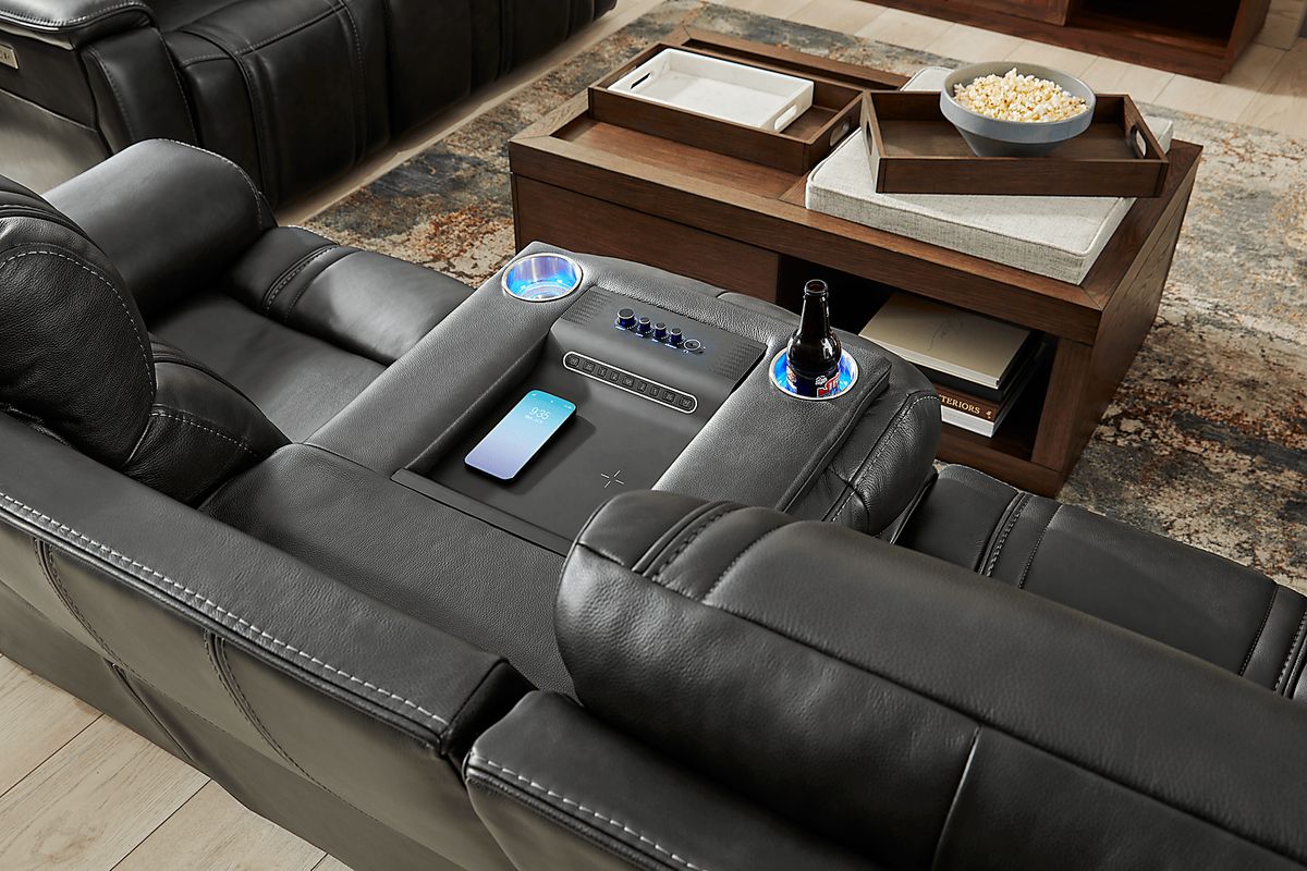 Shaq Sound Tech 7 Pc Black Leather Triple Power Reclining Living Room ...