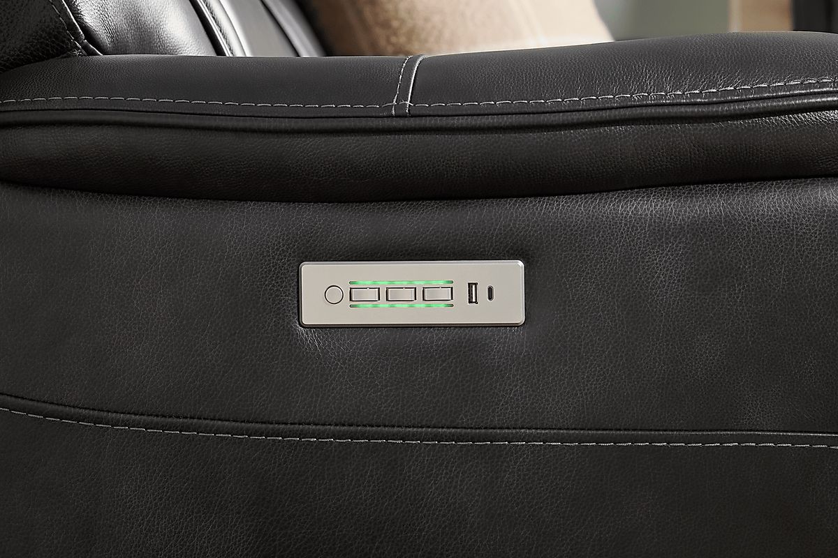 Shaq Sound Tech Black Leather Triple Power Reclining Sofa | Rooms to Go