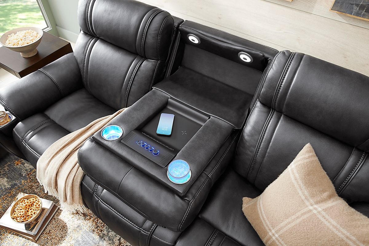 Shaq Sound Tech 5 Pc Black Leather Triple Power Reclining Living Room Set With Triple Power ...