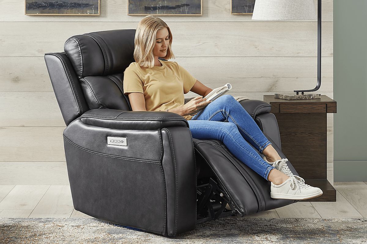 Sound Tech Black Leather Triple Power Recliner With Audio | Rooms to Go