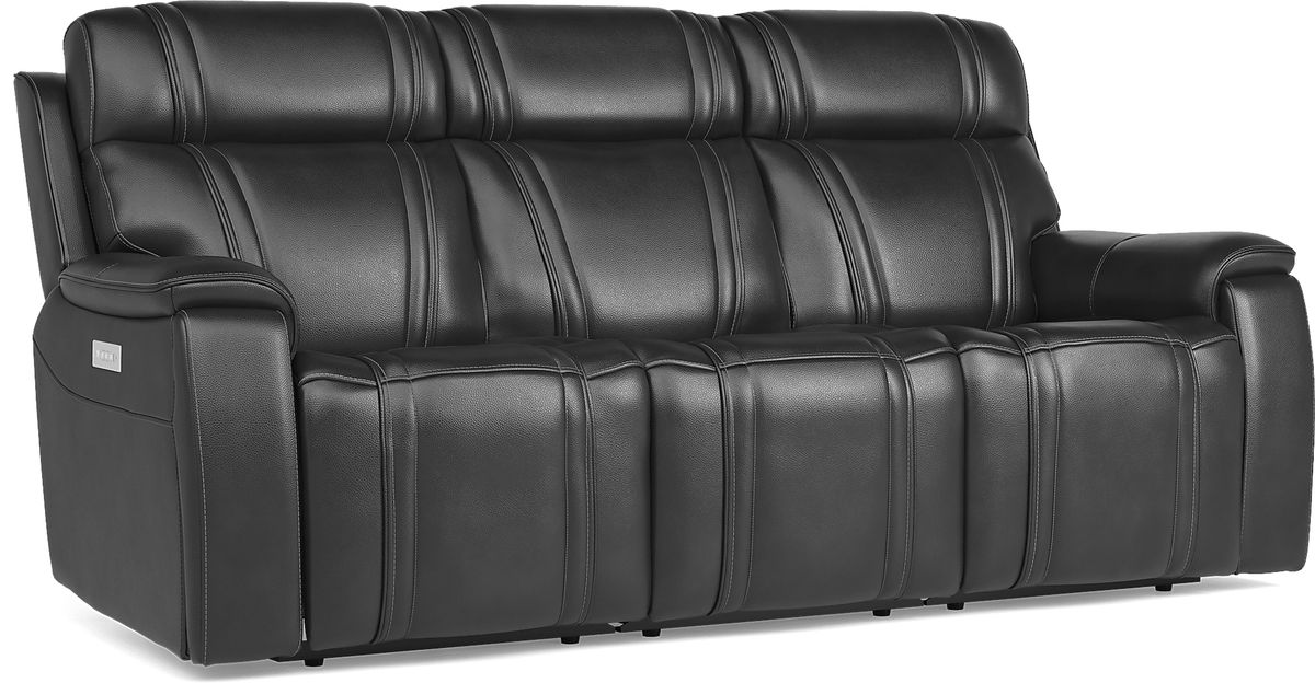 Sound Tech Black Leather Triple Power Reclining Sofa | Rooms to Go
