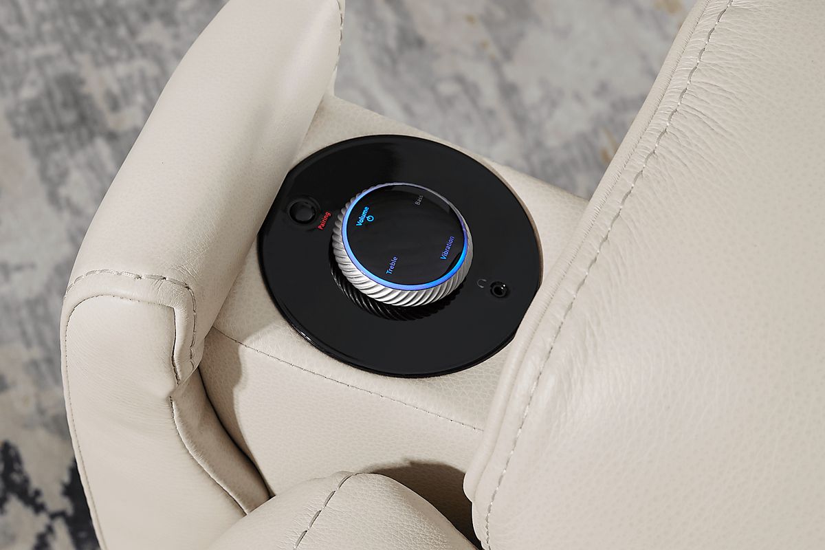 Sound Tech Ice White Leather Triple Power Recliner With Audio | Rooms to Go