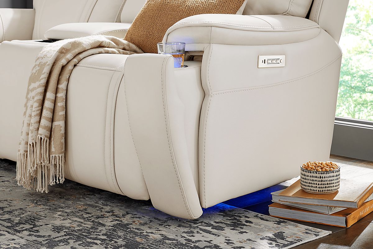Sound Tech 2 Pc Ice White Leather Triple Power Reclining Living Room ...