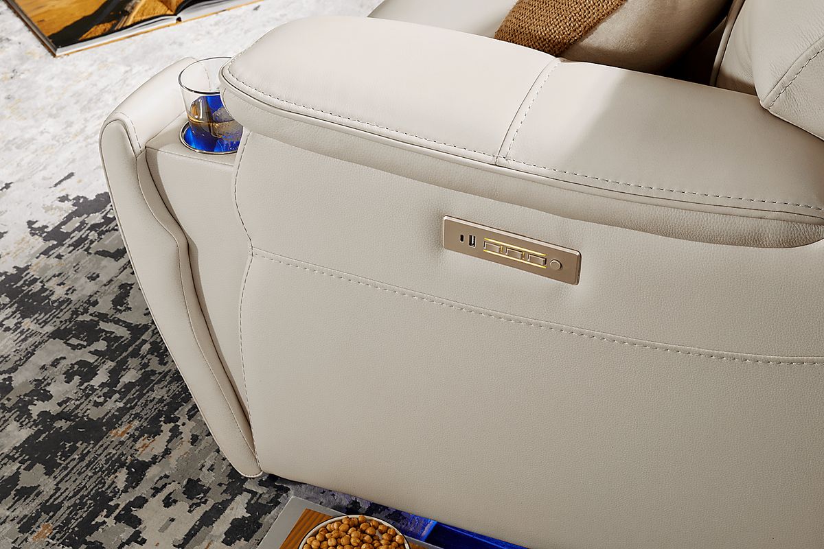 Sound Tech Ice White Leather Triple Power Reclining Sofa | Rooms to Go