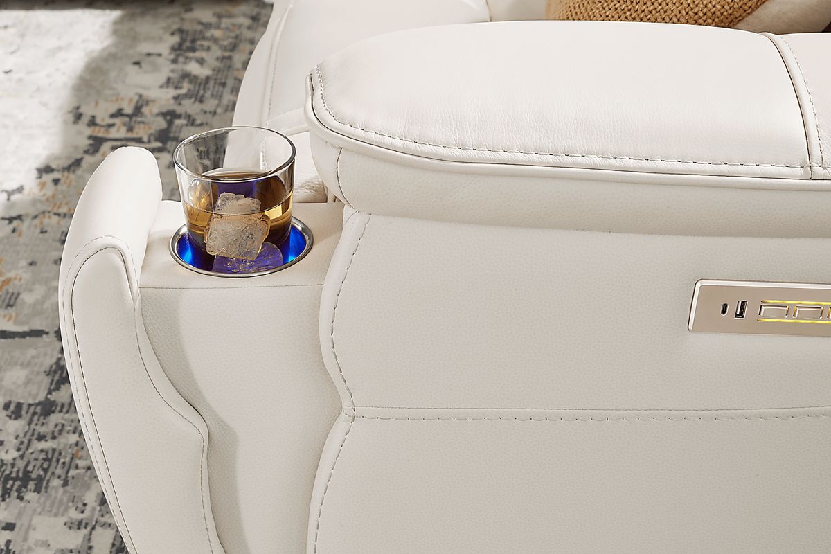 Sound Tech Ice White Leather Triple Power Reclining Sofa | Rooms to Go