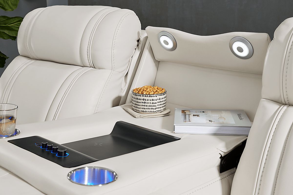 Sound Tech 7 Pc Ice White Leather Triple Power Reclining Living Room ...