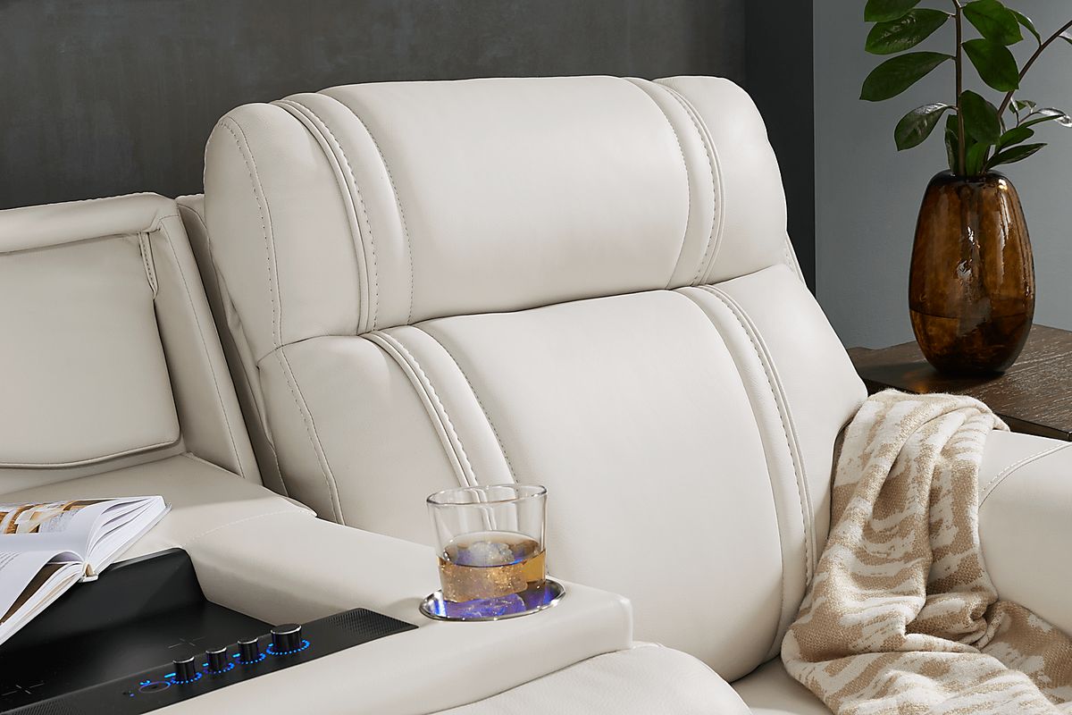 Sound Tech 5 Pc Ice White Leather Triple Power Reclining Living Room ...