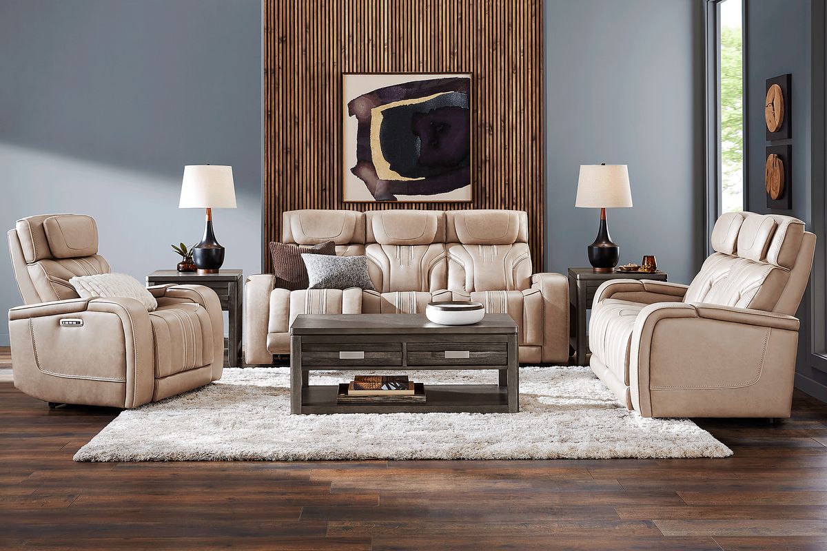 Southlake 2 Pc Sand Beige Microfiber Triple Power Reclining Living Room ...
