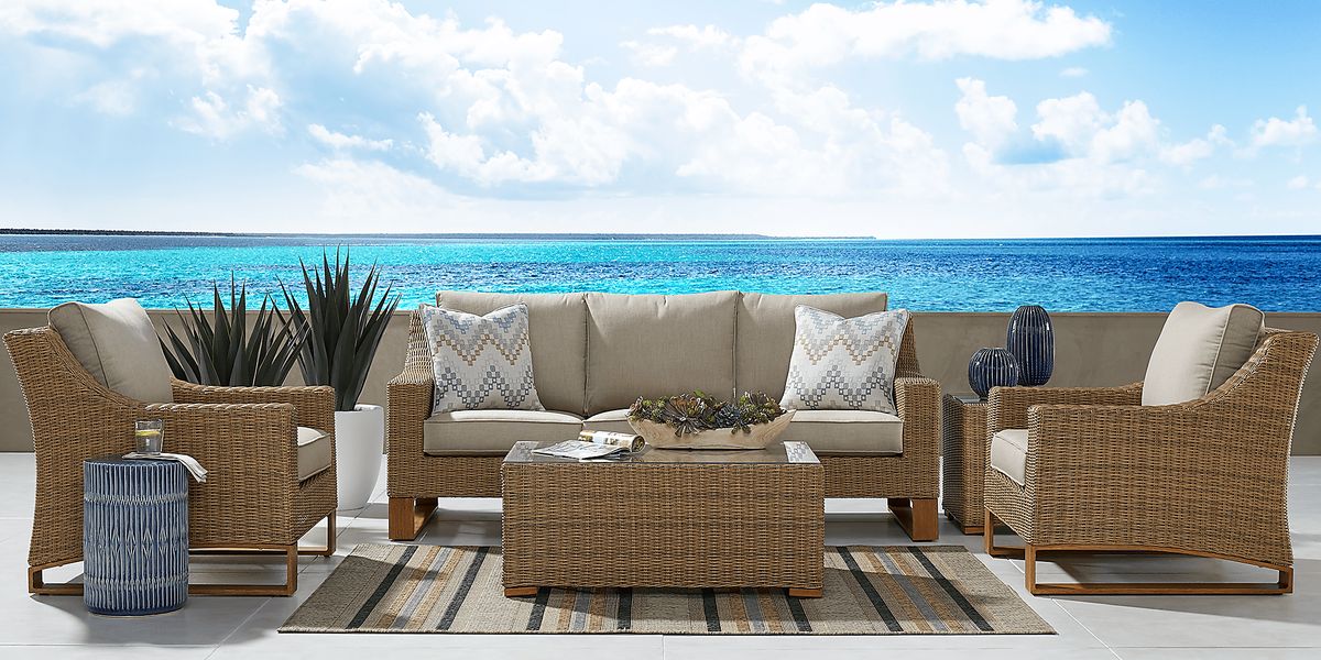 Southport 4 Pc Wicker Beige Outdoor Seating Set | Rooms to Go