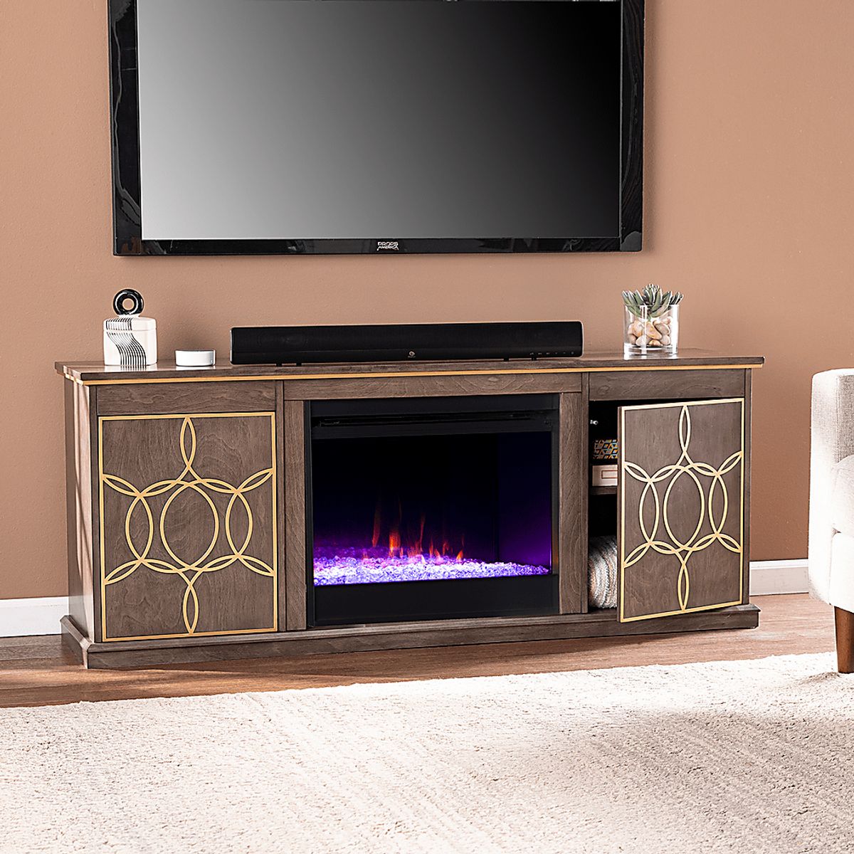 Stagwood I Brown Dark Wood 60 in. Console, With Electric Fireplace ...