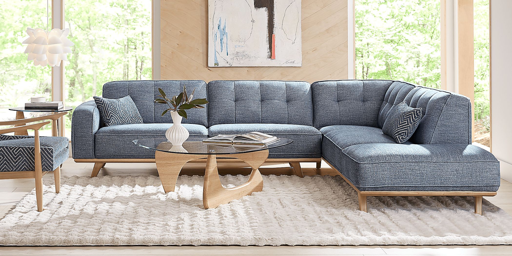 Stamford Bridge 5 Pc Denim Blue Chenille Fabric Living Room Set With 2 ...