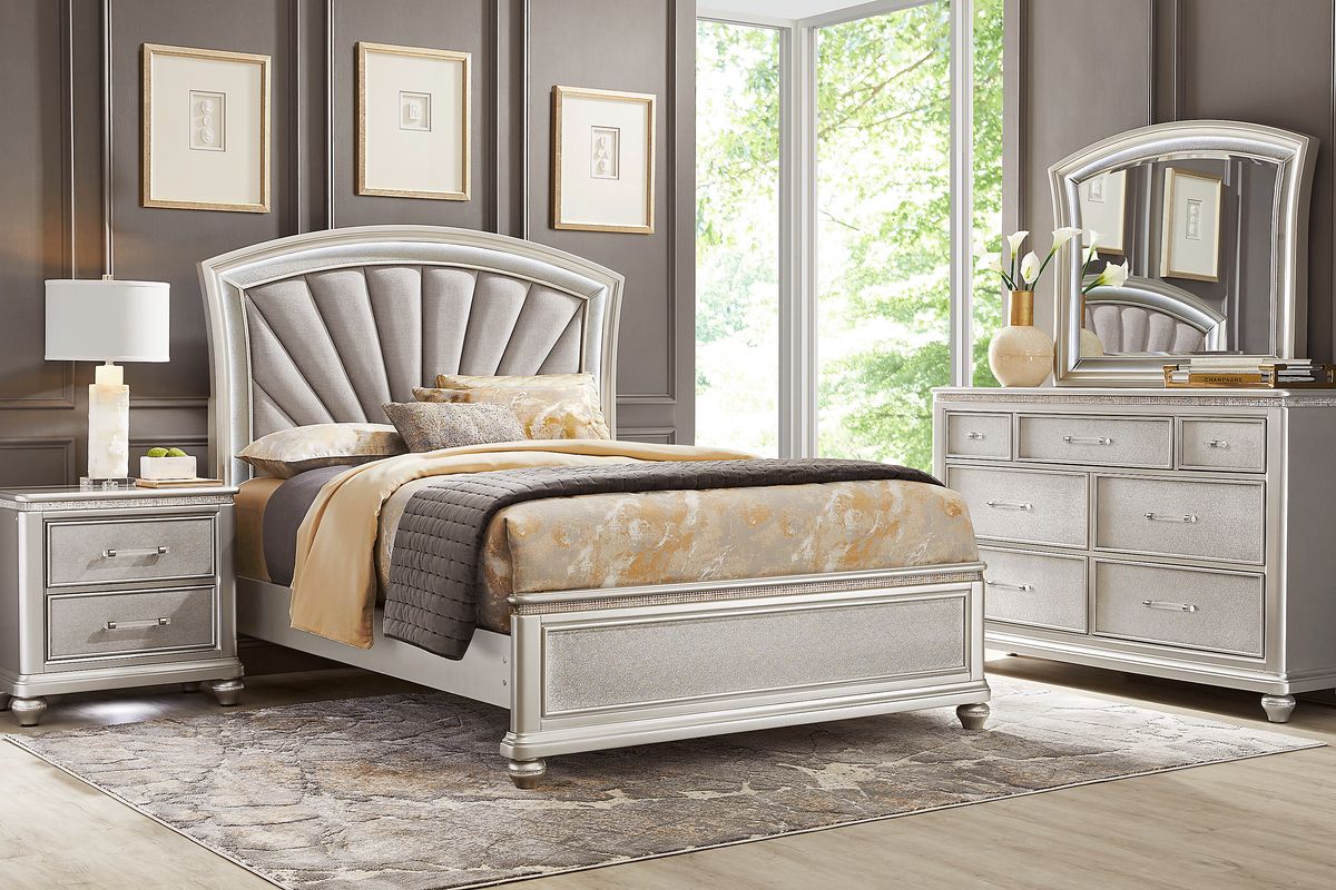 Starlet Lane 8 Pc Silver Gray Queen Bedroom Set With Dresser, Mirror, 3 ...