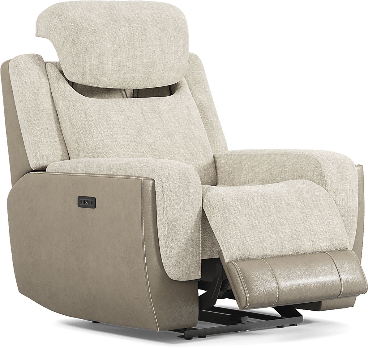 State Street Beige Chenille Fabric Dual Power Recliner - Rooms To Go