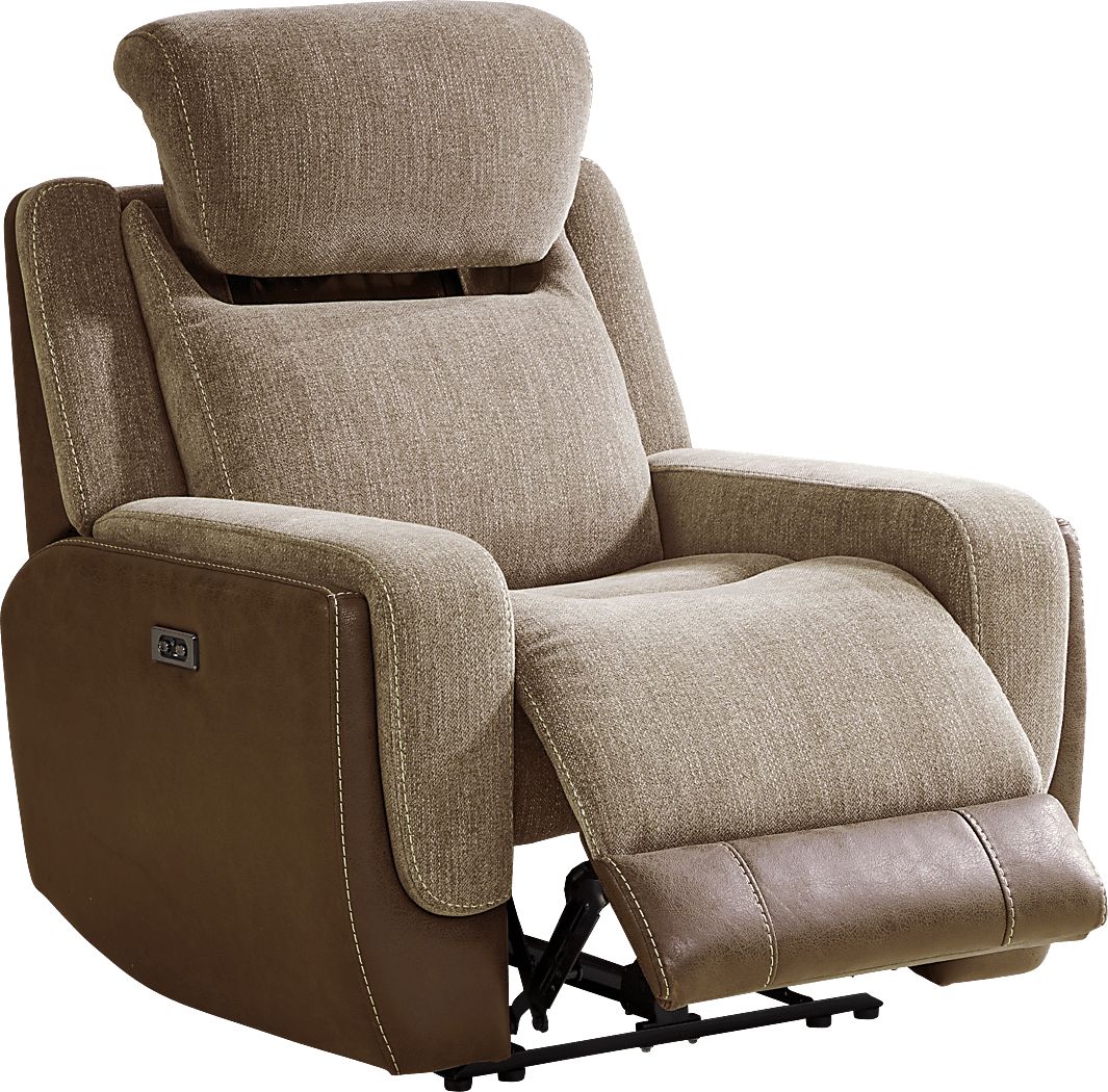 State Street Camel Brown Chenille Fabric Dual Power Recliner | Rooms to Go