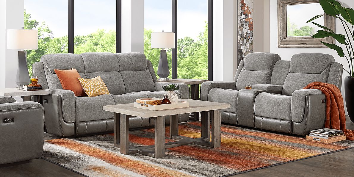 State Street 7 Pc Gray Chenille Fabric Dual Power Reclining Living Room ...