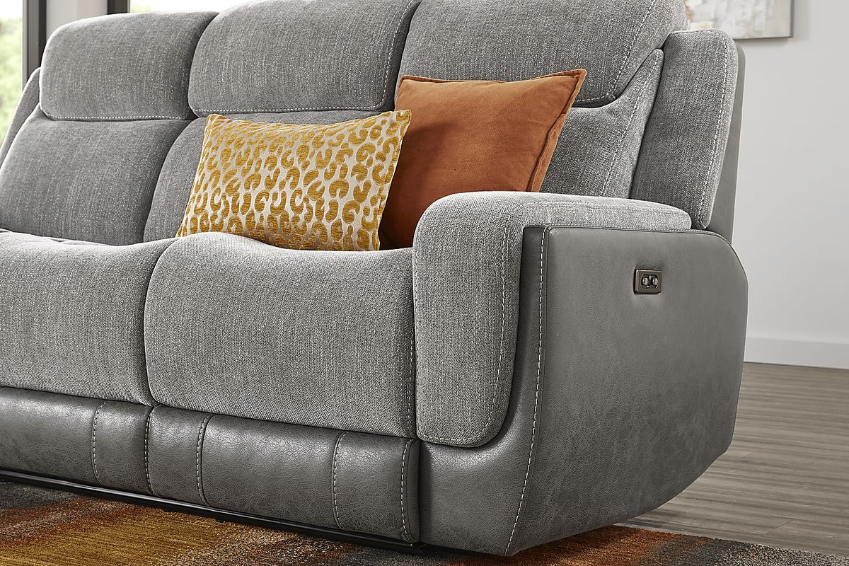 State Street 2 Pc Gray Chenille Fabric Dual Power Reclining Living Room ...
