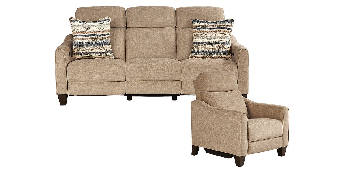 Stonecrest 2 Pc Camel Brown Chenille Fabric Dual Power Reclining Living ...