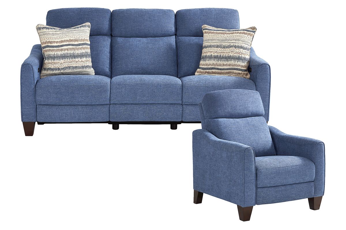 Stonecrest 2 Pc Indigo Blue Chenille Fabric Dual Power Reclining Living ...