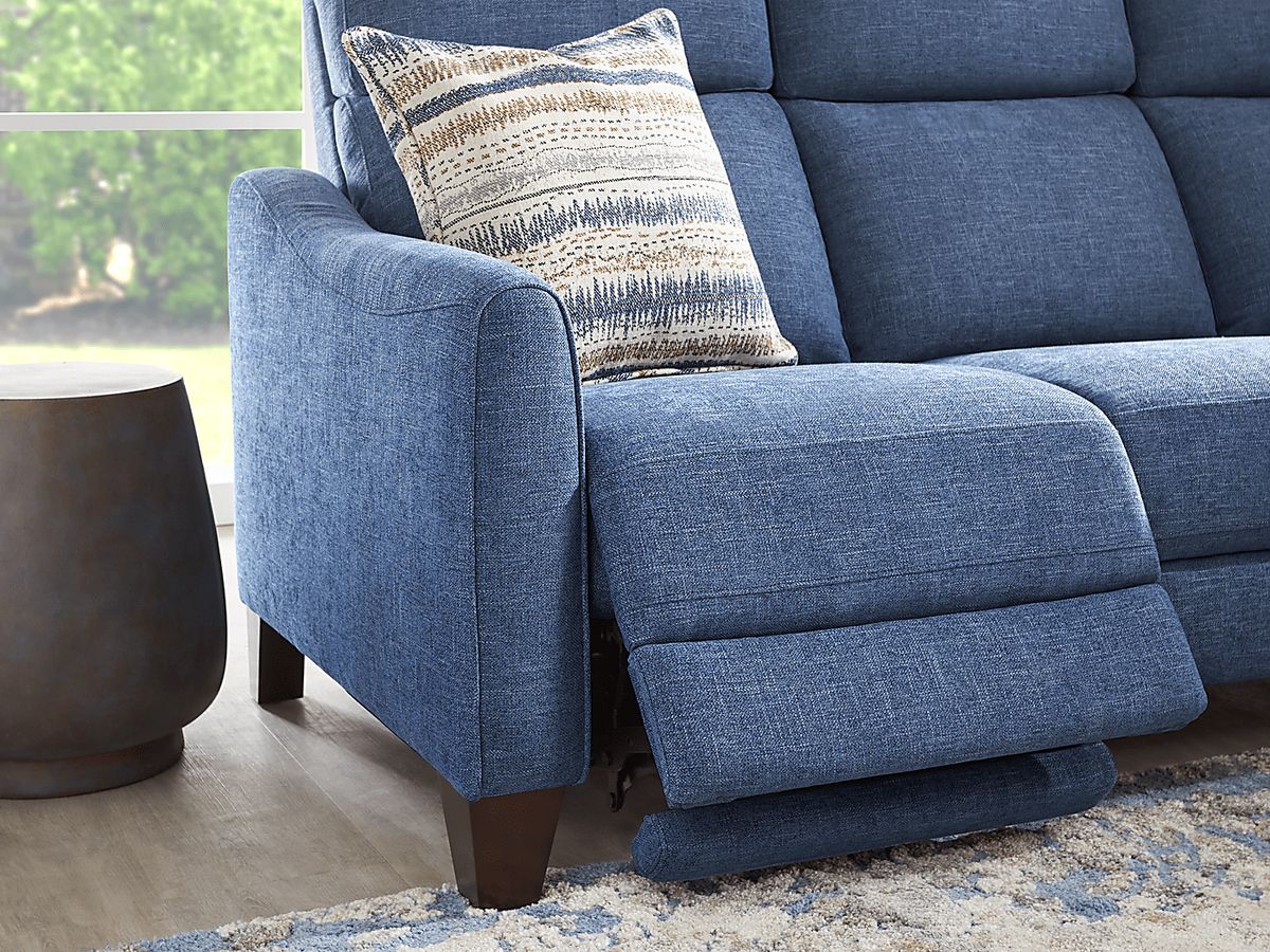 Stonecrest 2 Pc Indigo Blue Chenille Fabric Dual Power Reclining Living ...