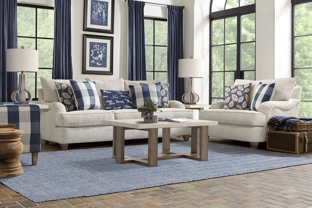 Stonehill 8 Pc Beige Chenille Fabric Premium Sleeper Living Room Set ...