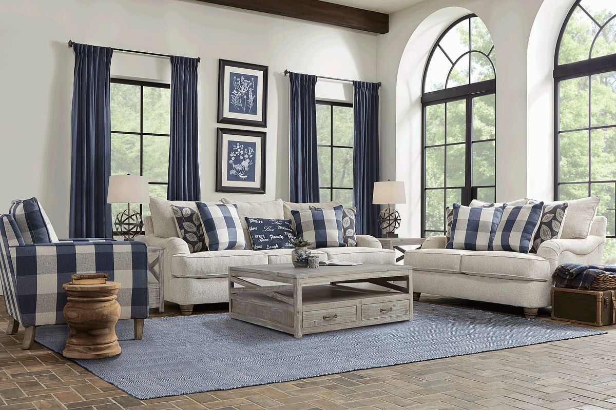 Stonehill 8 Pc Beige Chenille Fabric Living Room Set With Sofa ...