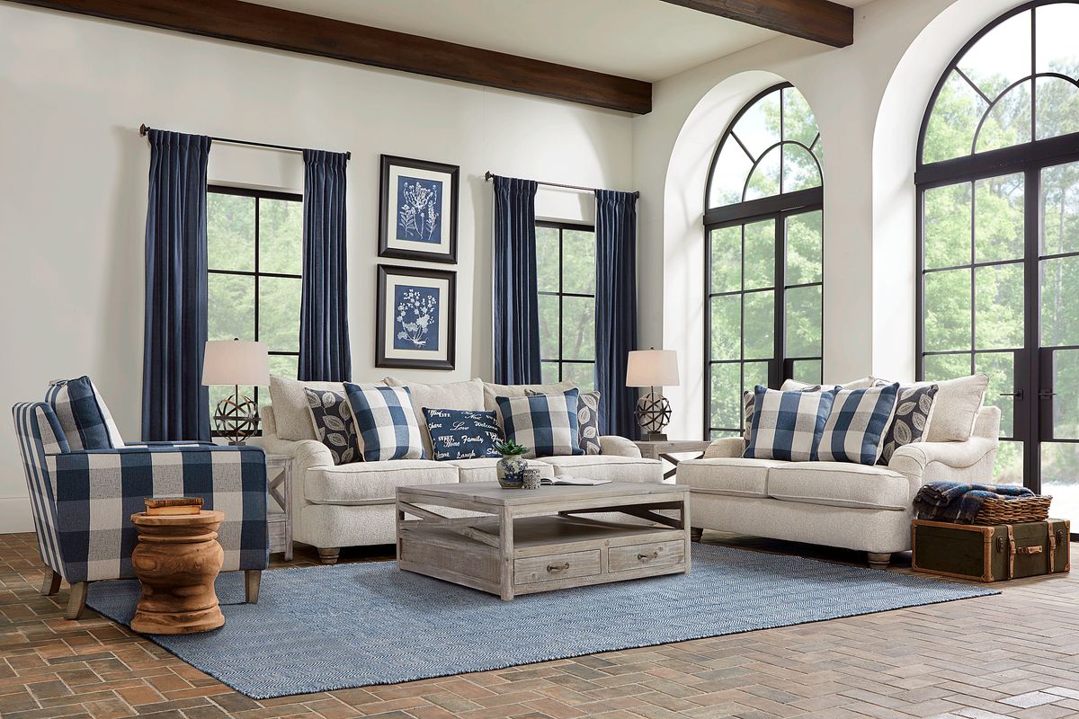 Stonehill 8 Pc Beige Chenille Fabric Living Room Set With Sofa ...