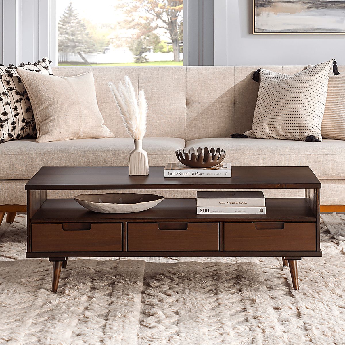 Stonesale Walnut Dark Wood Cocktail Table | Rooms to Go