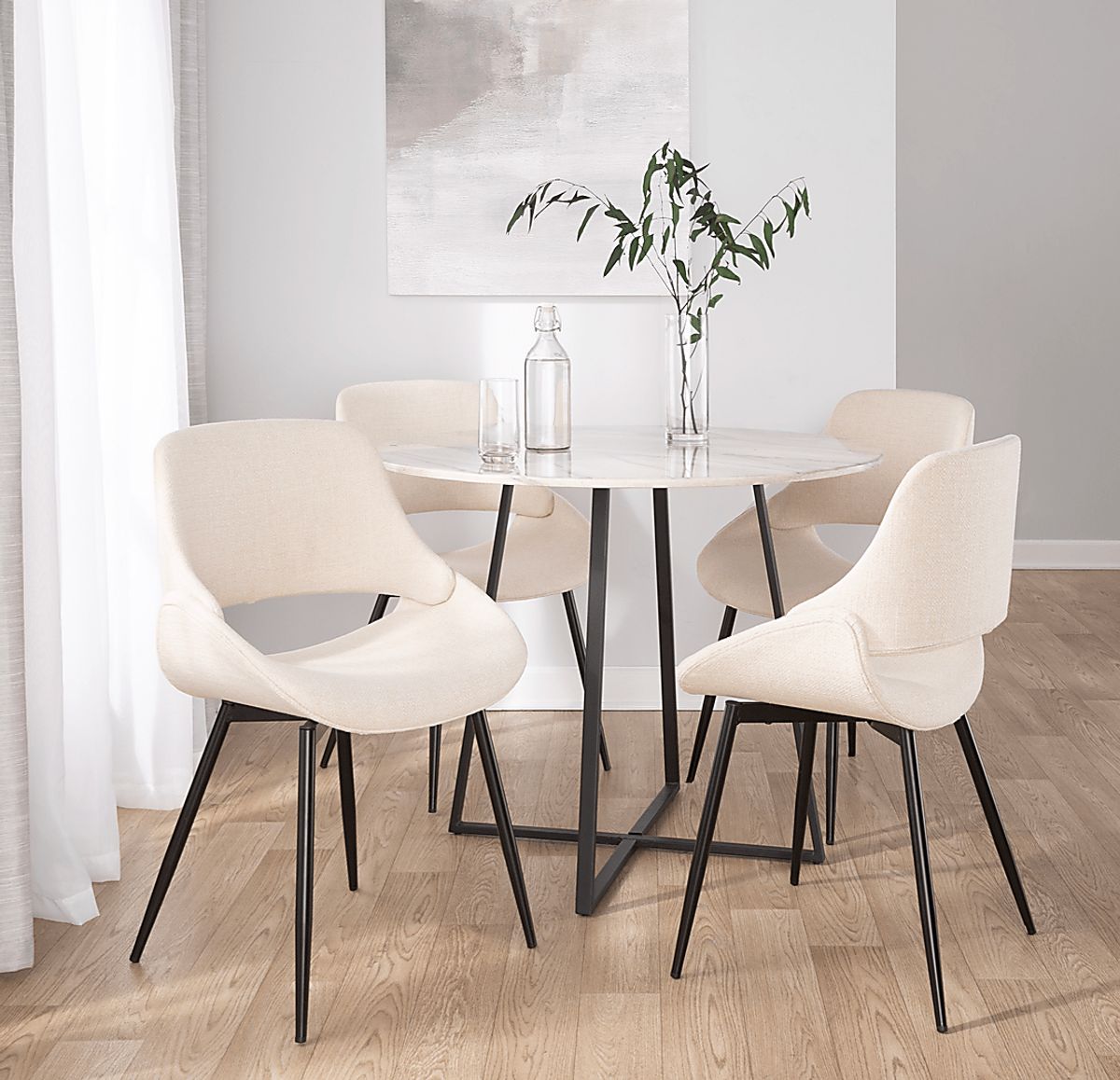 Stroble I Cream Colors,Light Wood,White Polyester Fabric Side Chair ...