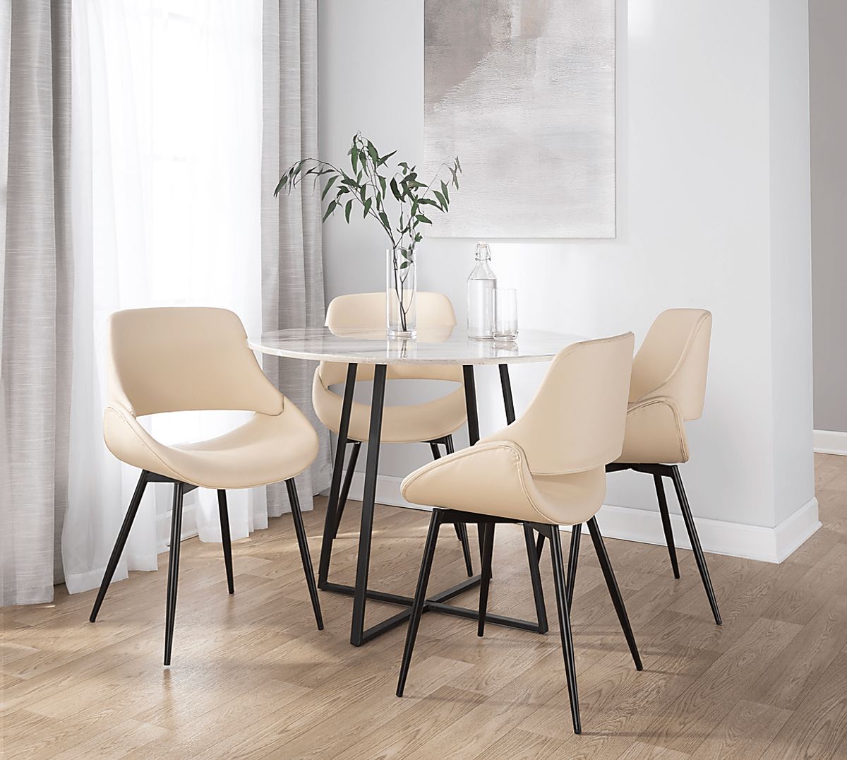 Stroble VI Cream Colors,Light Wood,White Polyurethane Fabric Side Chair ...