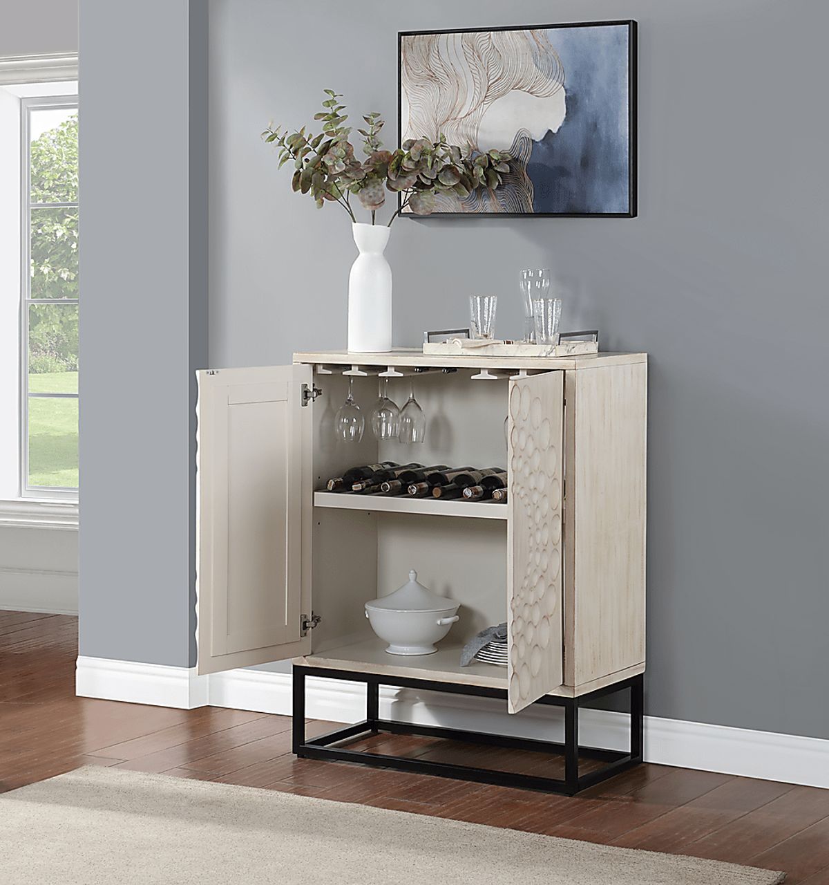 Sugden Cream Colors,Light Wood,White Bar Cabinet | Rooms to Go