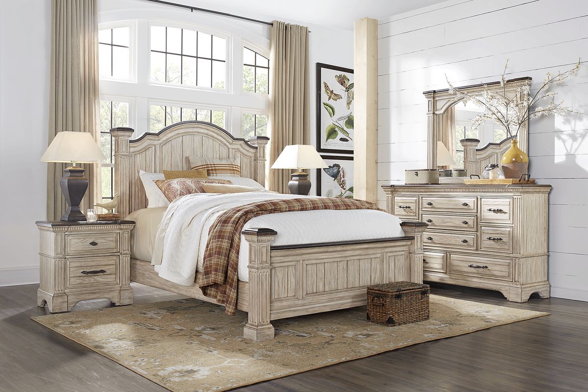 Summerset 5 Pc Cream Colors,Light Wood,White King Bedroom Set With 3 Pc ...