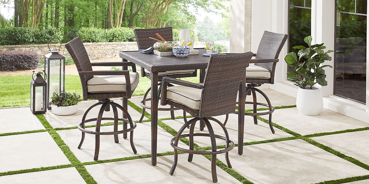 Summerset Way 5 Pc Wicker Sandstone Outdoor Dining Set With Balcony Bar ...
