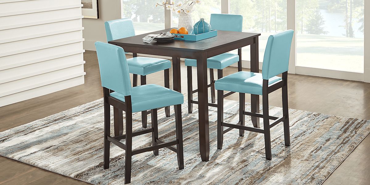 Sunset View Brown Cherry Dark Wood Blue Counter Height Stool | Rooms to Go