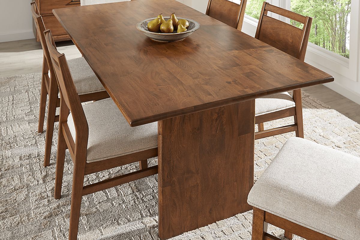 Surrey Ellis 5 Pc Brown Dark Wood Beige Dining Room Set With ...