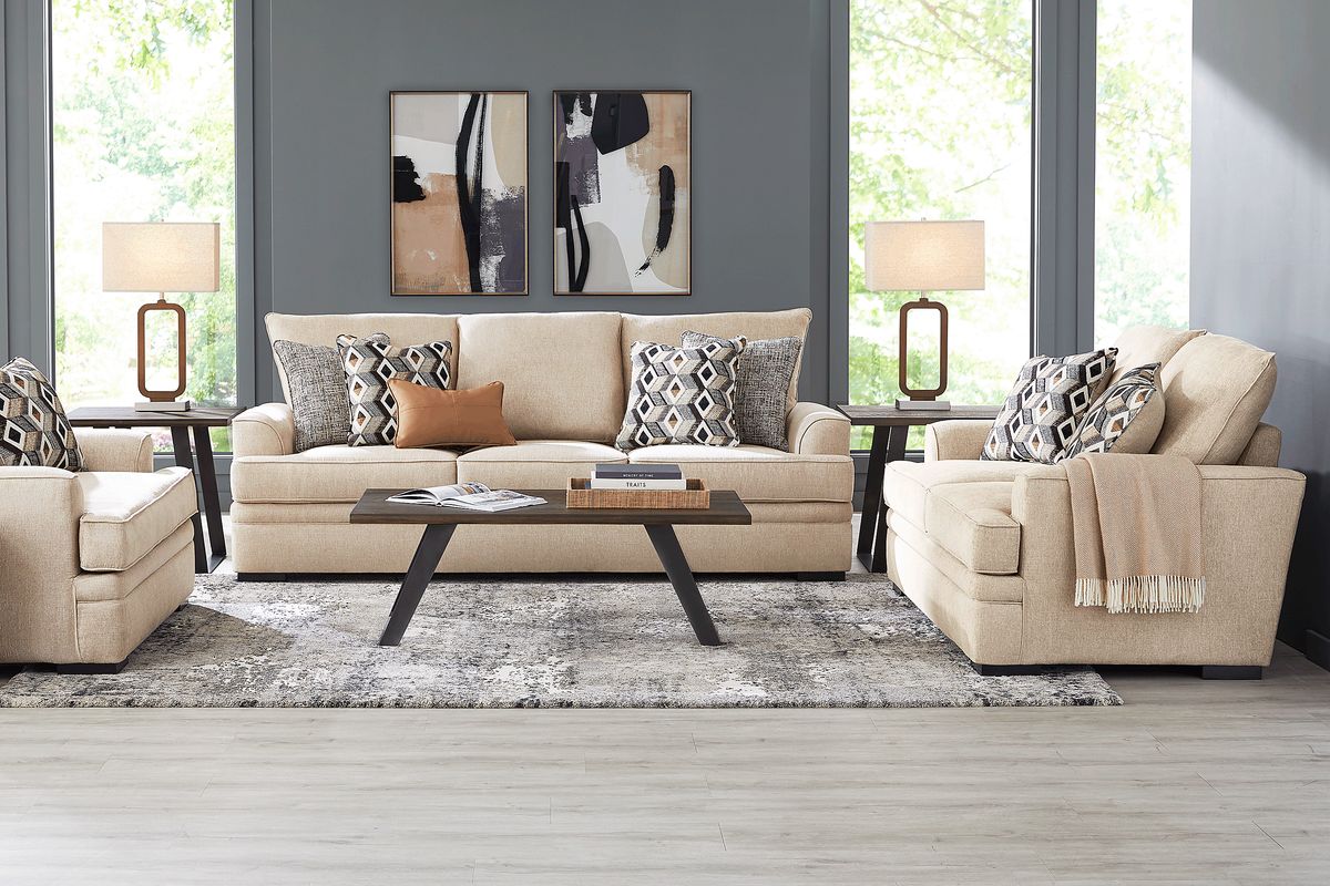 Surrey Hills 7 Pc Beige Woven Sleeper Living Room Set With Loveseat ...