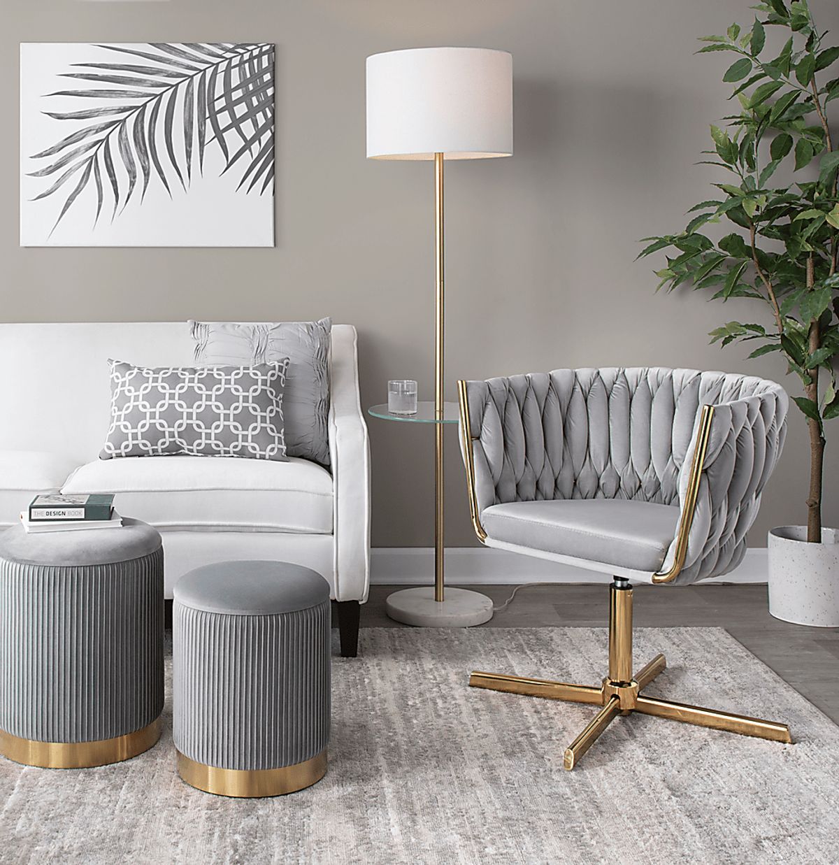 Sutcliff Silver Gray Velvet Plush Swivel Accent Chair | Rooms to Go