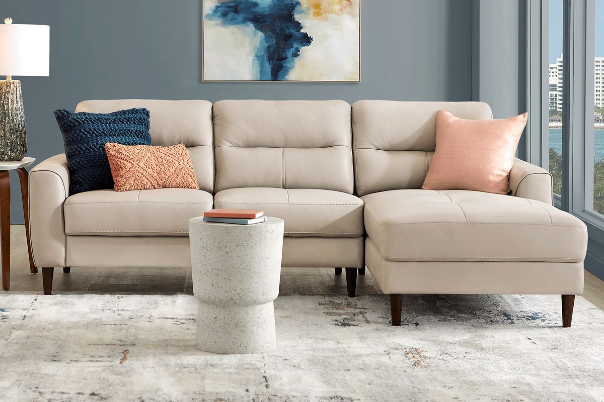 Sutton Heights Beige Leather 2 Pc With Chaise Right Arm Sectional | Rooms to Go