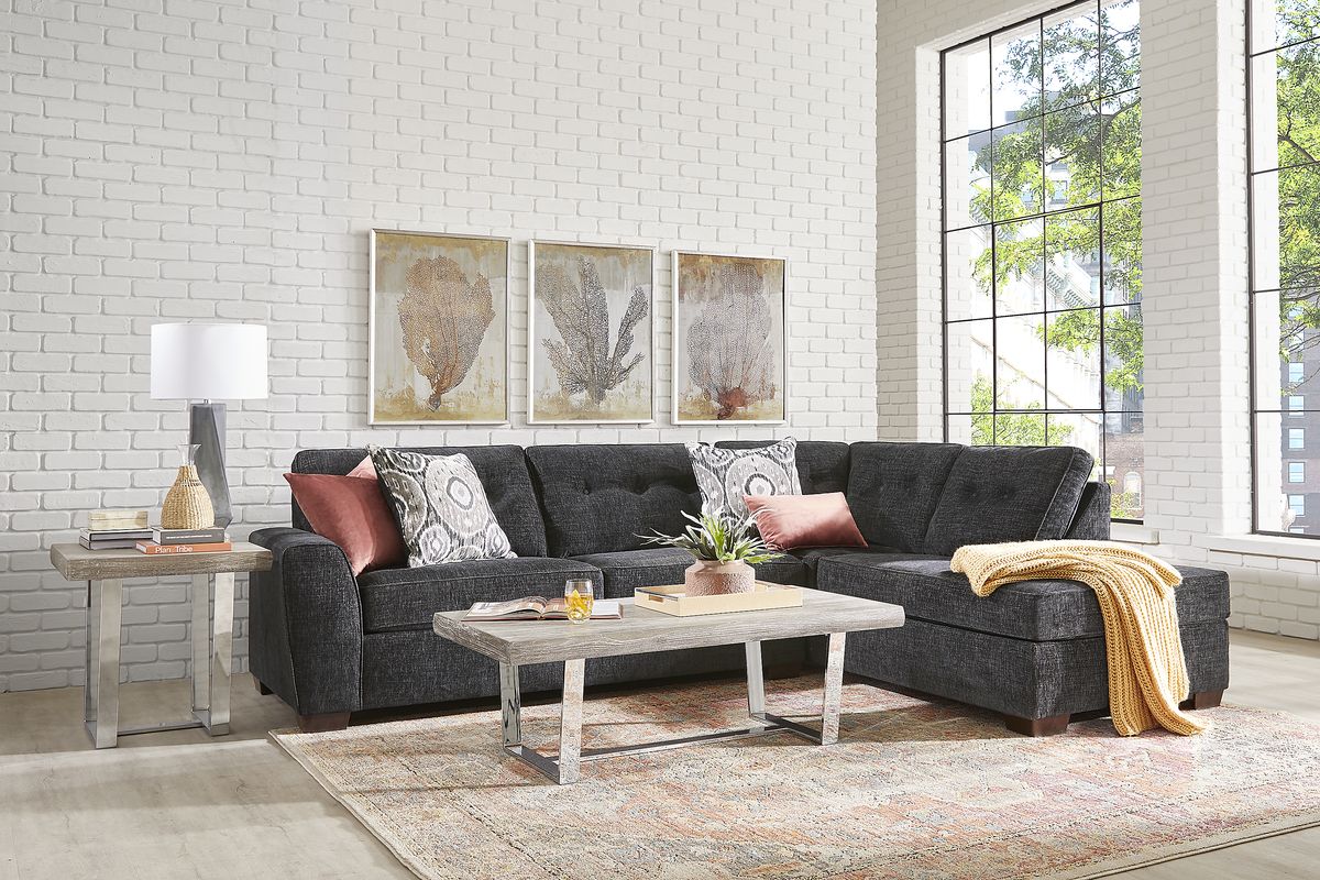 Sutton Lane 5 Pc Black Polyester Fabric Living Room Set With 2 Pc Sectional, Cocktail Table, End ...