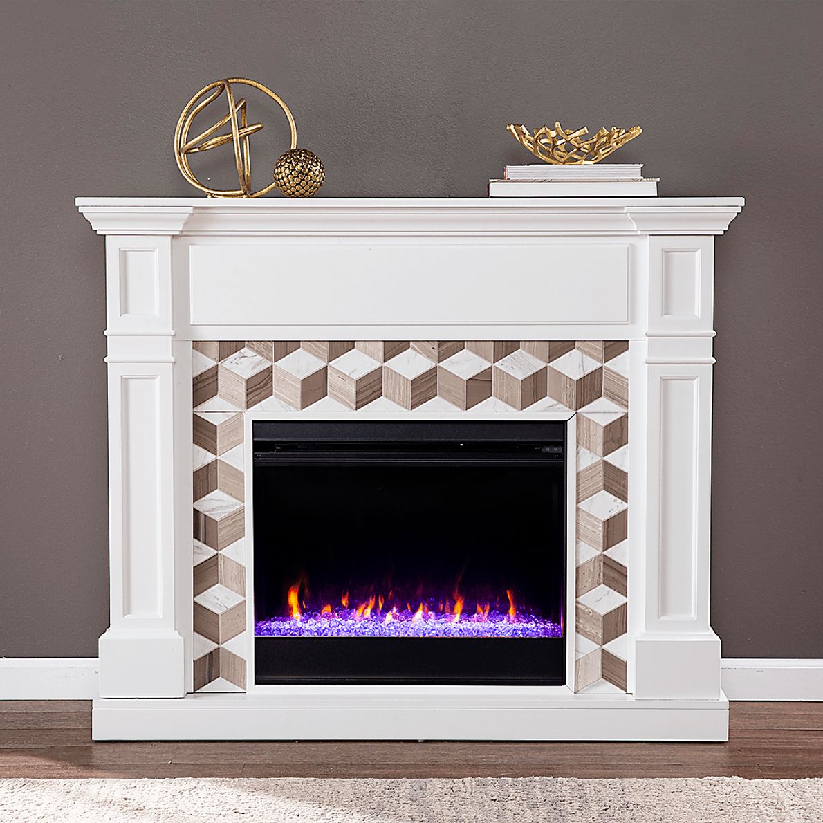 Talmadge I White 48 in. Console, With Color Changing Electric Fireplace ...