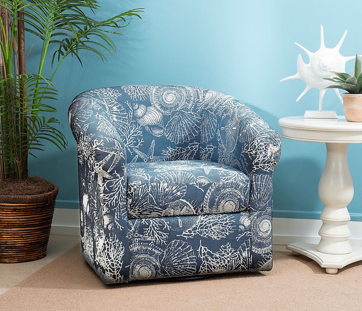 Tanith Blue Polyester Fabric Swivel Accent Chair | Rooms to Go