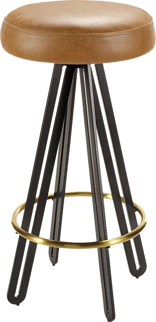Tanous Steel Metal Brown Leather Barstool | Rooms to Go