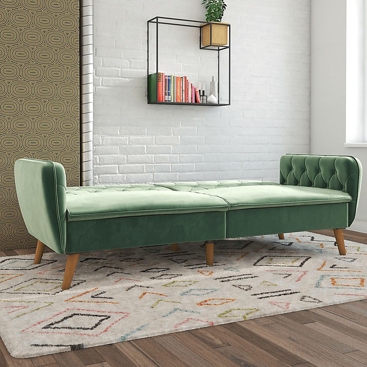 Telora II Green Velvet Plush Futon | Rooms to Go