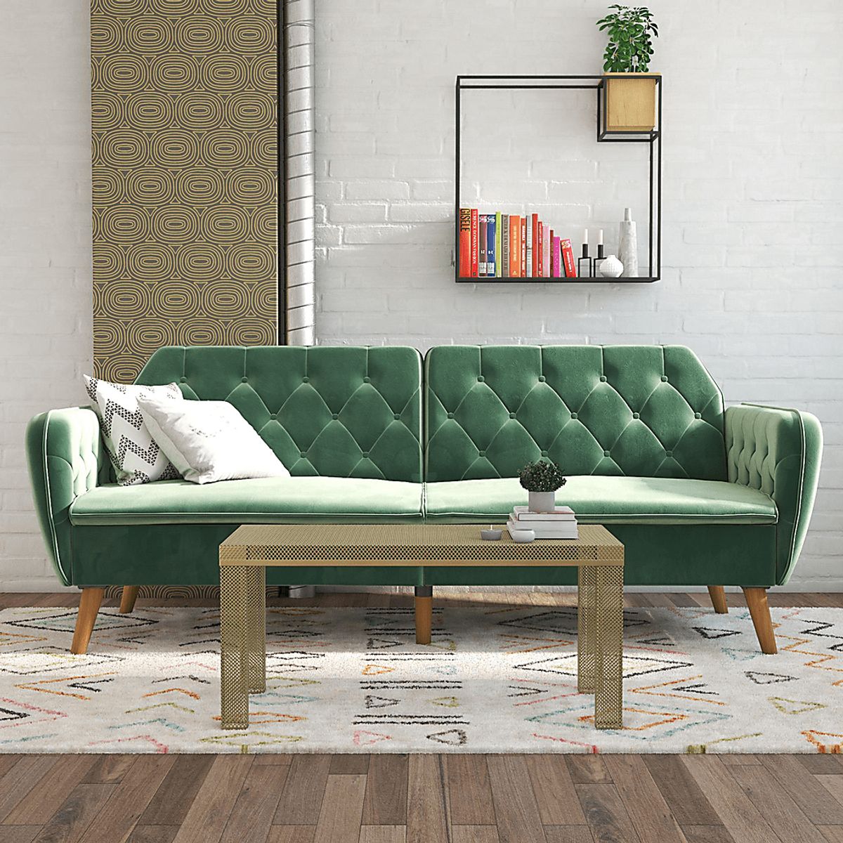 Telora II Green Velvet Plush Futon | Rooms to Go