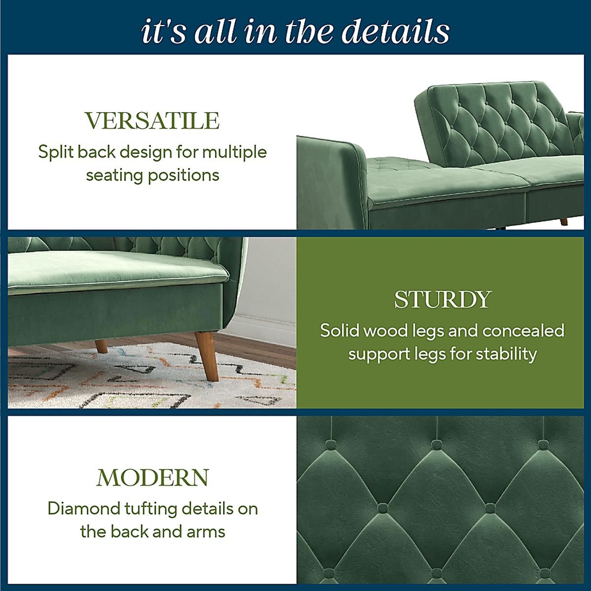Telora II Green Velvet Plush Futon | Rooms to Go
