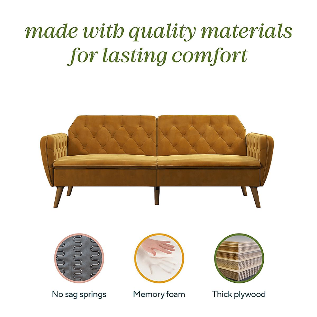 Telora II Mustard Yellow Velvet Plush Futon | Rooms to Go